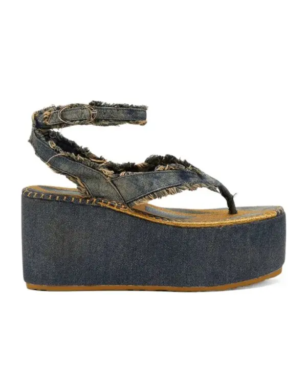 DIESEL® Frayed-edge Platform Sandals - Blue/grey