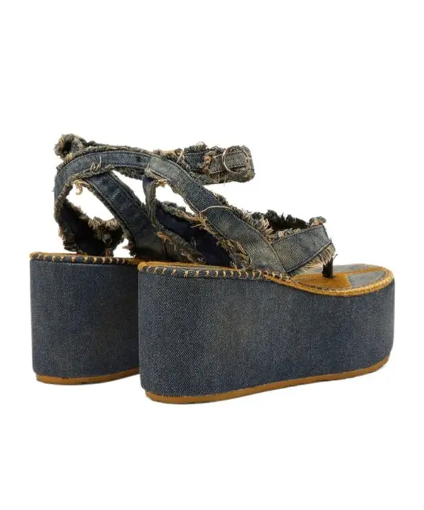DIESEL® Frayed-edge Platform Sandals - Blue/grey