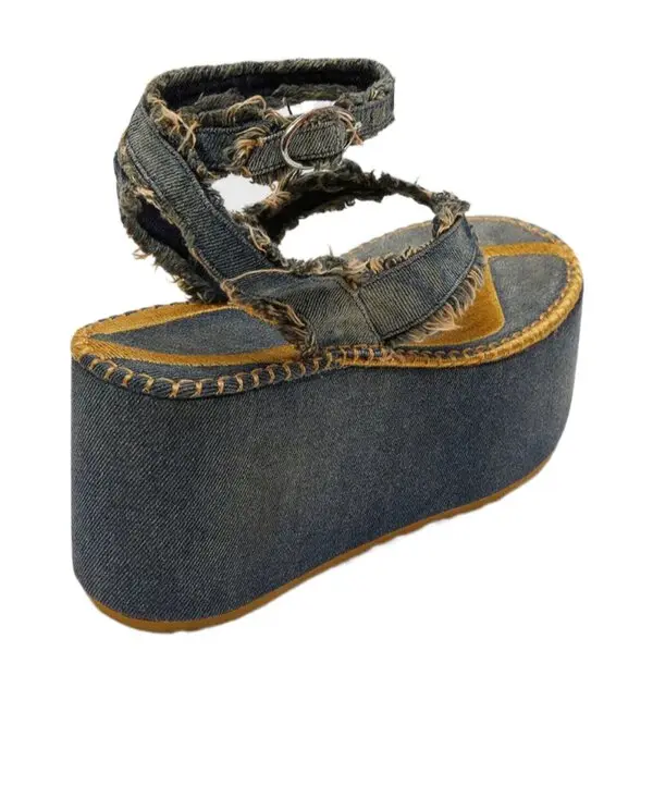 DIESEL® Frayed-edge Platform Sandals - Blue/grey