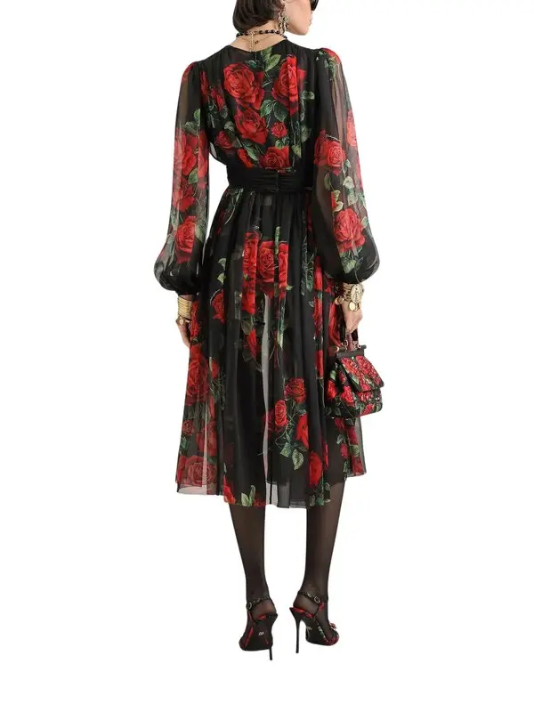 Dolce & Gabbana Rose-print Chiffon Midi Dress