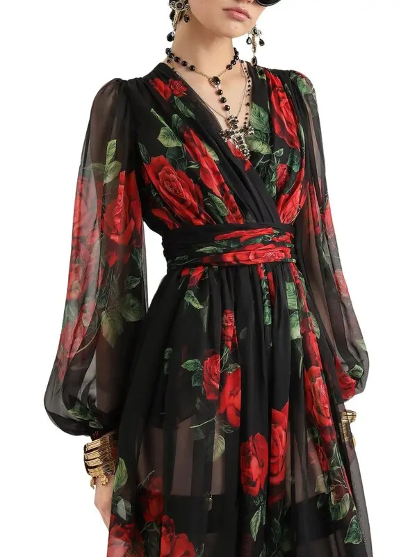 Dolce & Gabbana Rose-print Chiffon Midi Dress