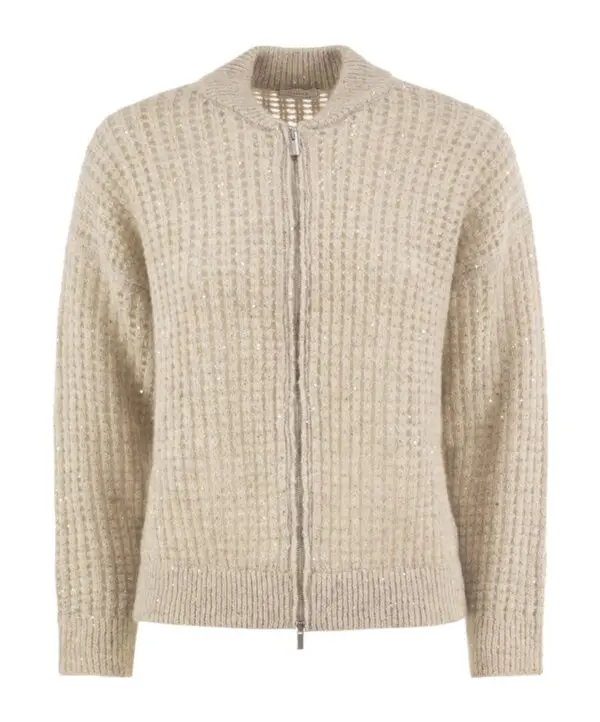 Peserico Long-sleeved Sequin Knit Cardigan - Light Brown