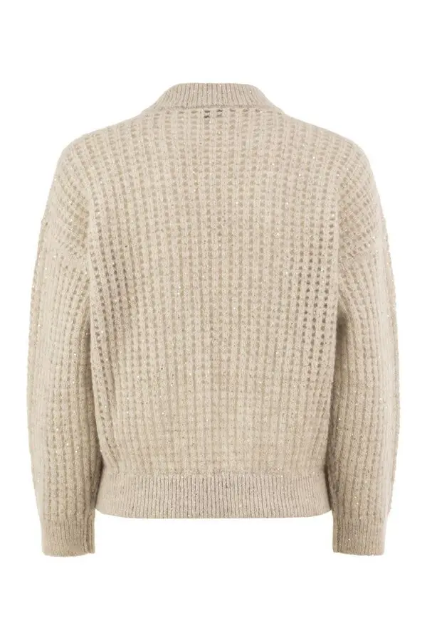 Peserico Long-sleeved Sequin Knit Cardigan - Light Brown