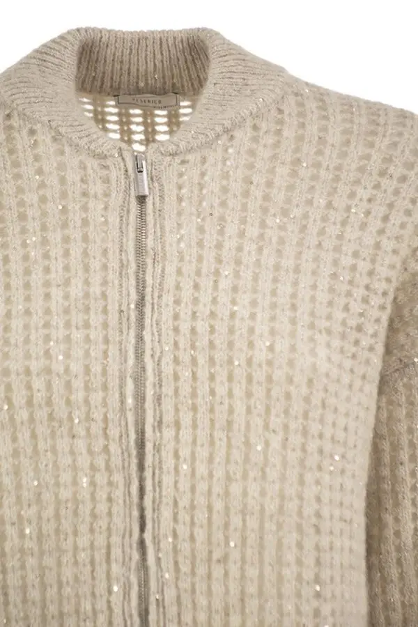 Peserico Long-sleeved Sequin Knit Cardigan - Light Brown
