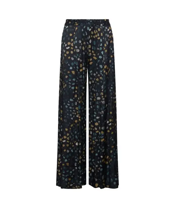 Marella Abstract-print Wide-leg Casual Trousers - Navy Blue