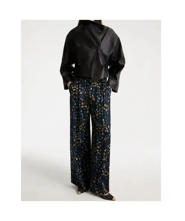 Marella Abstract-print Wide-leg Casual Trousers - Navy Blue