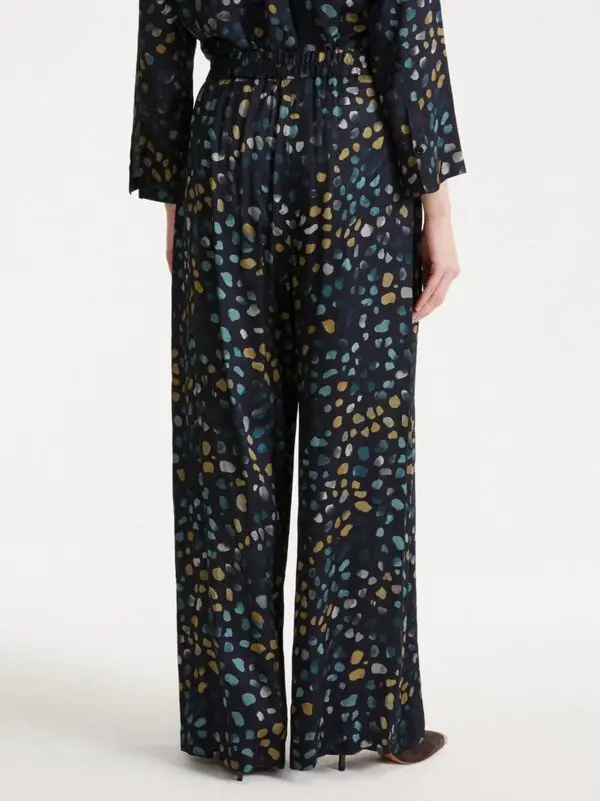 Marella Abstract-print Wide-leg Casual Trousers - Navy Blue