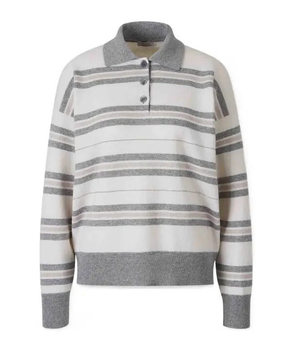 Peserico Striped Button-neck Knitted Sweater