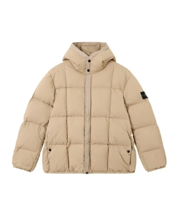 Stone Island Hooded Down Jacket With Wind Resistance - Biscuit Color