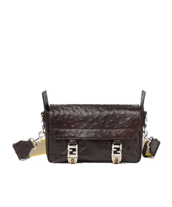 Fendi Flow Small Ostrich Leather Bag - Brown