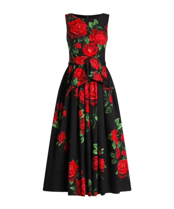 Dolce & Gabbana Rose-print Poplin Midi Dress - Multicolor
