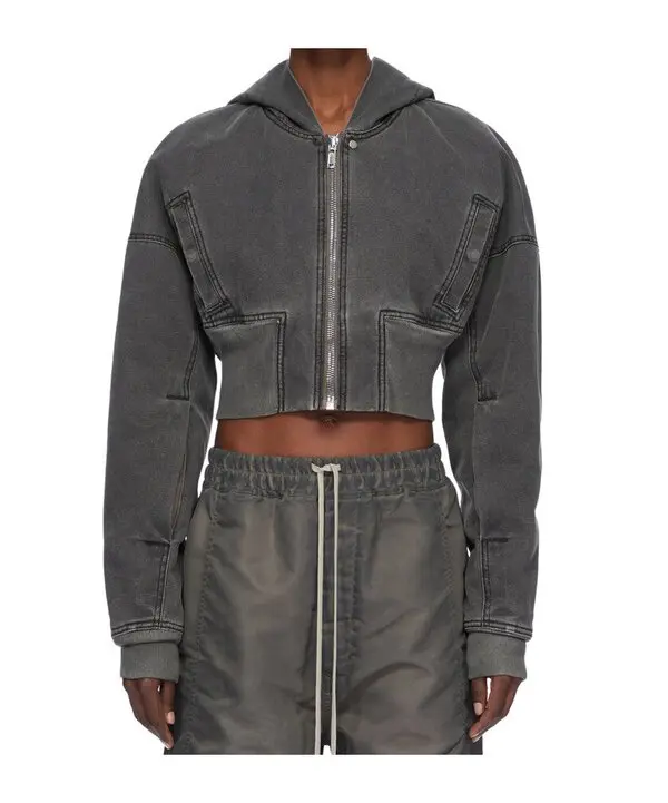 Rick Owens Tower Hooded Cropped Flight Jacket - Pebble