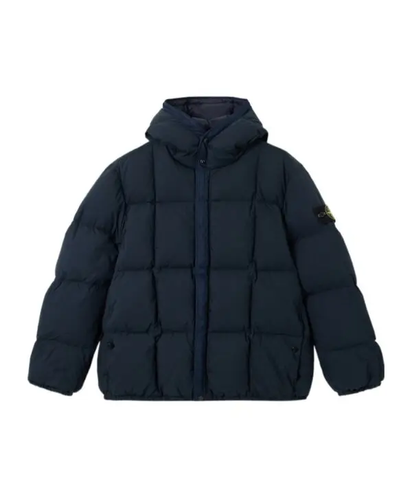 Stone Island Hooded Down Jacket With Wind Resistance - Navy Blue