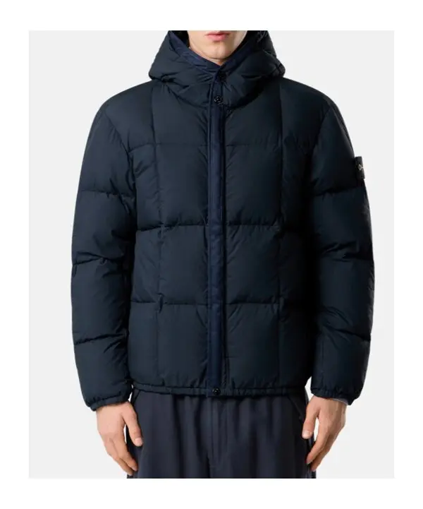Stone Island Hooded Down Jacket With Wind Resistance - Navy Blue