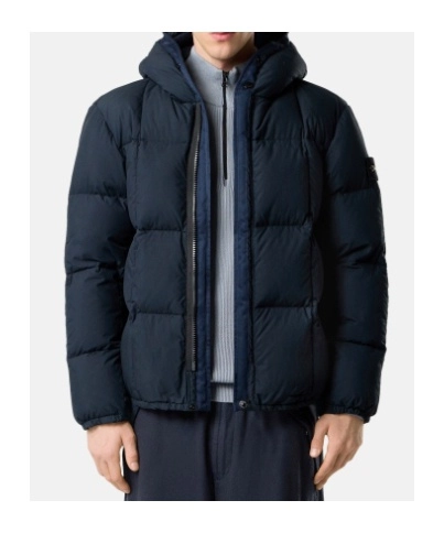 Stone Island Hooded Down Jacket With Wind Resistance - Navy Blue