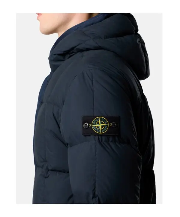 Stone Island Hooded Down Jacket With Wind Resistance - Navy Blue