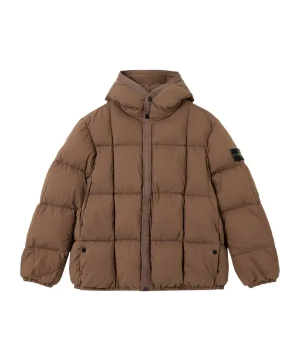Stone Island Hooded Down Jacket With Wind Resistance - Ochre