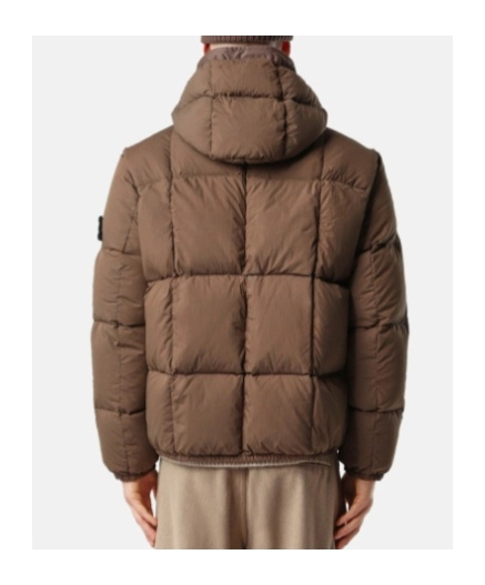 Stone Island Hooded Down Jacket With Wind Resistance - Ochre