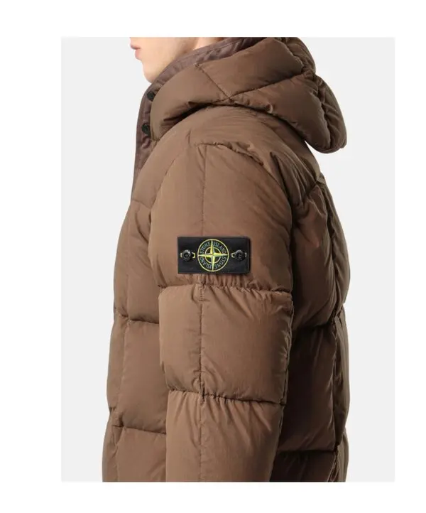 Stone Island Hooded Down Jacket With Wind Resistance - Ochre