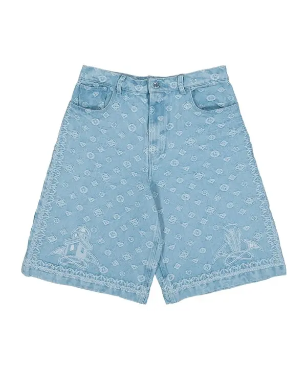 Casablanca Monogram Embroidered Denim Shorts