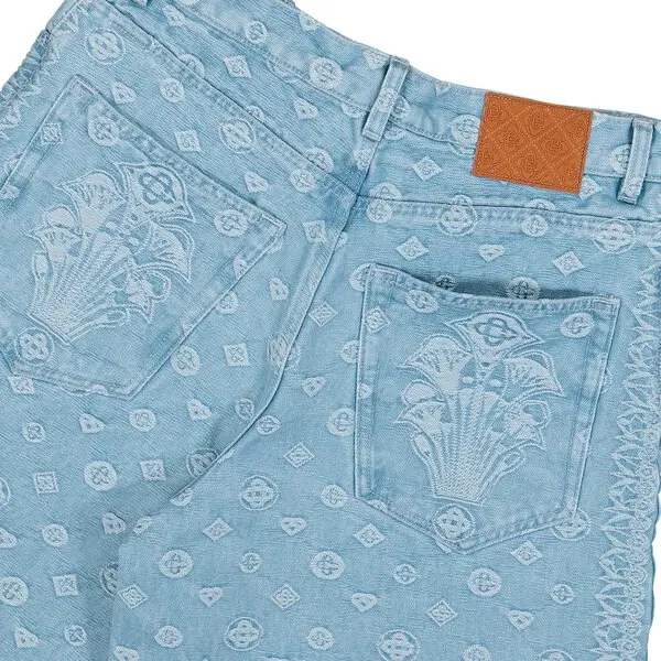 Casablanca Monogram Embroidered Denim Shorts