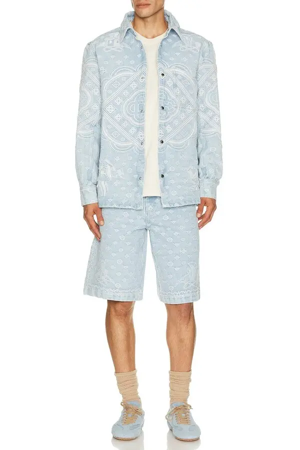 Casablanca Monogram Embroidered Denim Shorts