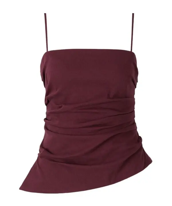 Simkhai Ruched Asymmetric-hem Top - Deep Red