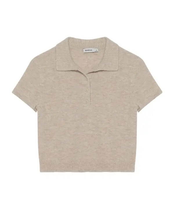Simkhai Twila Short-sleeve Cashmere Polo Shirt - Stone Color
