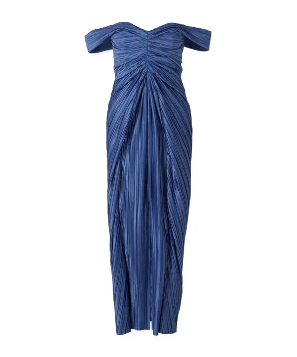 Cult Gaia Off-the-shoulder Pleated Midi Dress