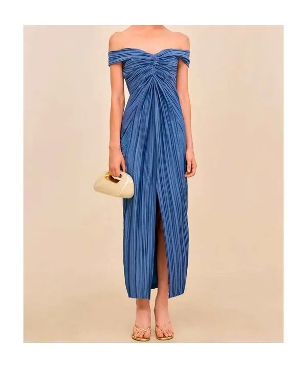 Cult Gaia Off-the-shoulder Pleated Midi Dress