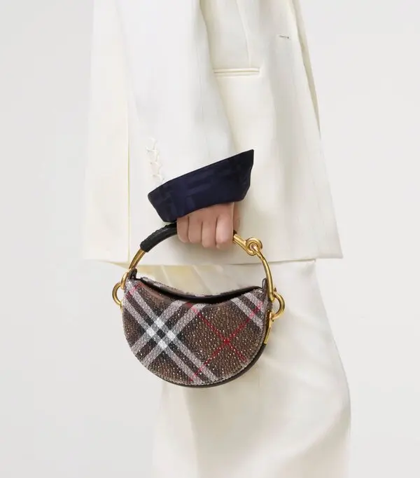 Burberry Leather Embellished Check Bridle Clutch Bag