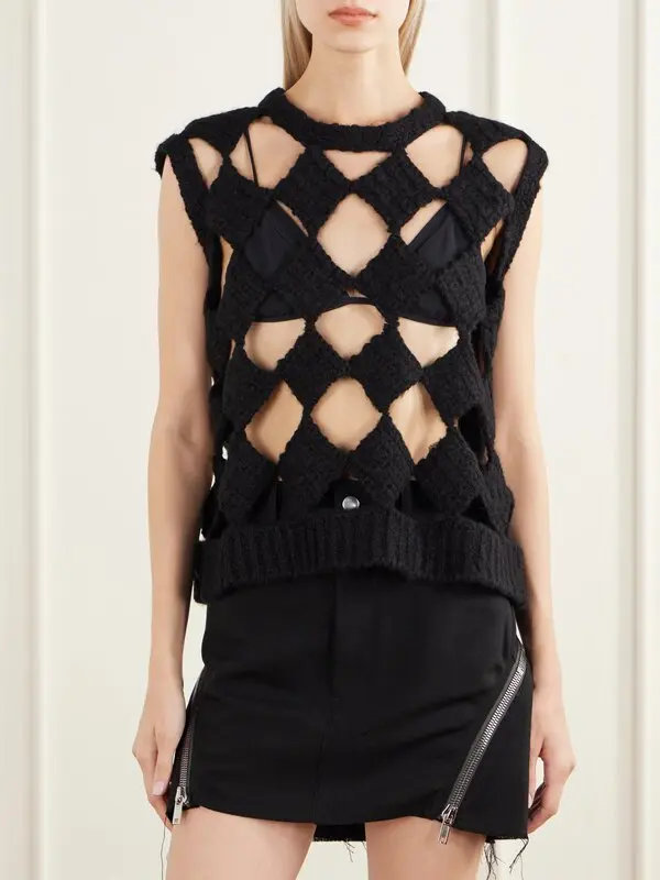Rick Owens Sarutanya Macrame Cashmere And Silk-blend Vest