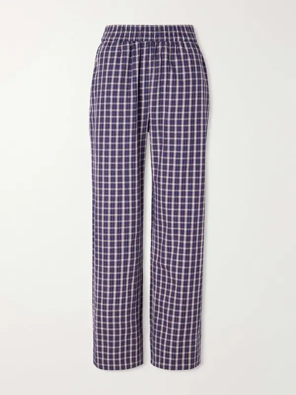 SKALL STUDIO Jasmine Checked Organic Cotton-poplin Wide-leg Pants
