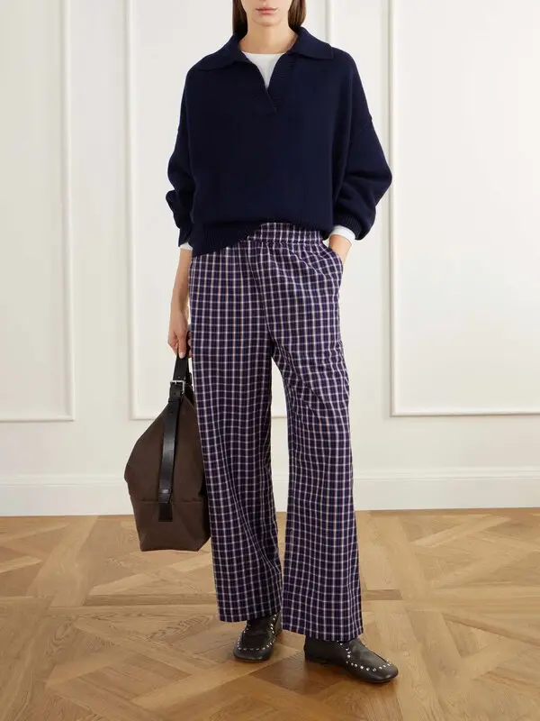 SKALL STUDIO Jasmine Checked Organic Cotton-poplin Wide-leg Pants
