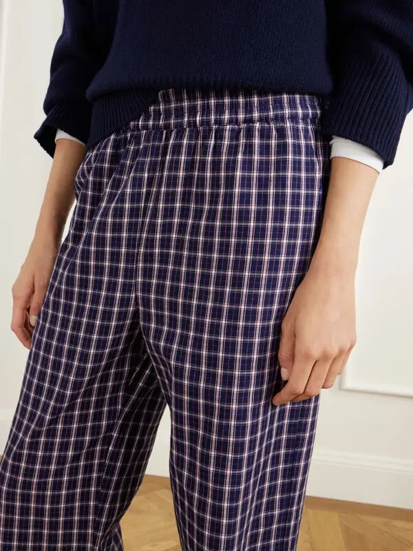 SKALL STUDIO Jasmine Checked Organic Cotton-poplin Wide-leg Pants