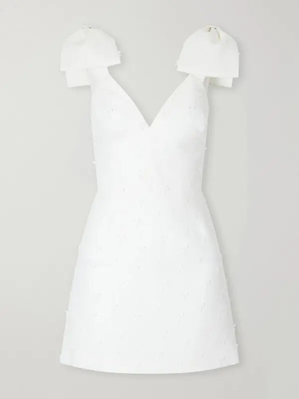 Rebecca Vallance Mariee Bow-detailed Embroidered Crepe Mini Dress - Neutrals