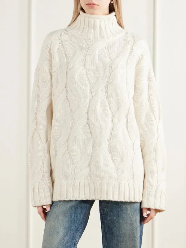 Loulou De Saison Wara Cable-knit Cashmere Turtleneck Sweater - Neutrals