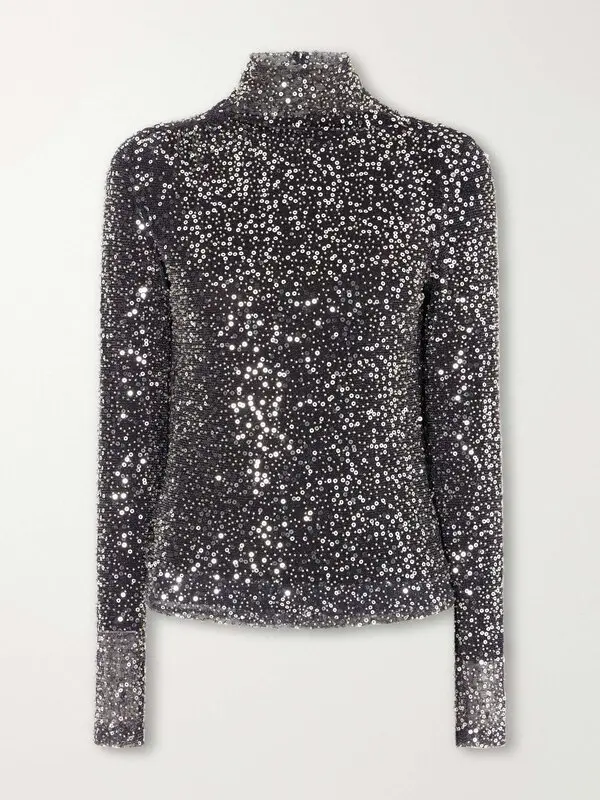 MARANT ETOILE Lou Sequin-embellished Tulle Turtleneck Blouse - Silver