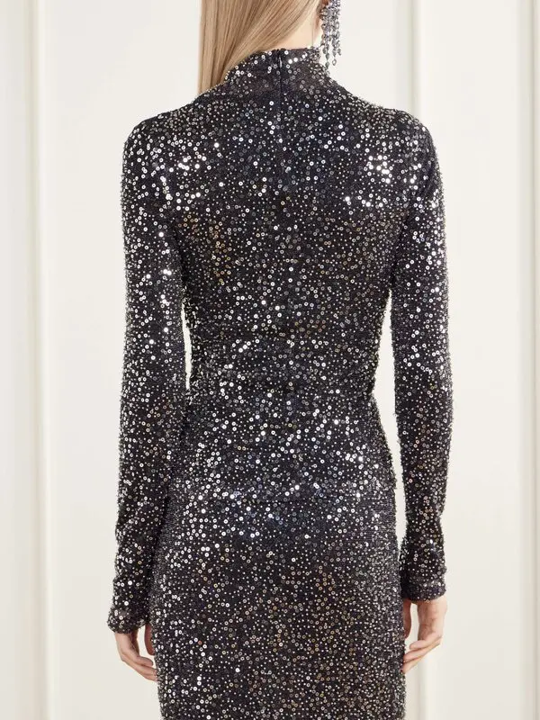 MARANT ETOILE Lou Sequin-embellished Tulle Turtleneck Blouse - Silver