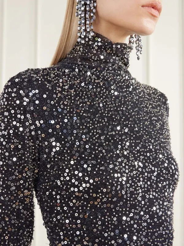 MARANT ETOILE Lou Sequin-embellished Tulle Turtleneck Blouse - Silver