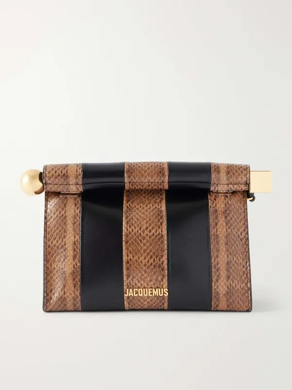 Jacquemus Le Sac Ronde Carré Two-tone Paneled Snake-effect And Leather Clutch - Multi