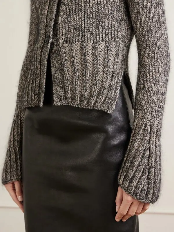 Khaite Takeo Cashmere, Mohair And Silk-blend Mélange Cardigan - Gray