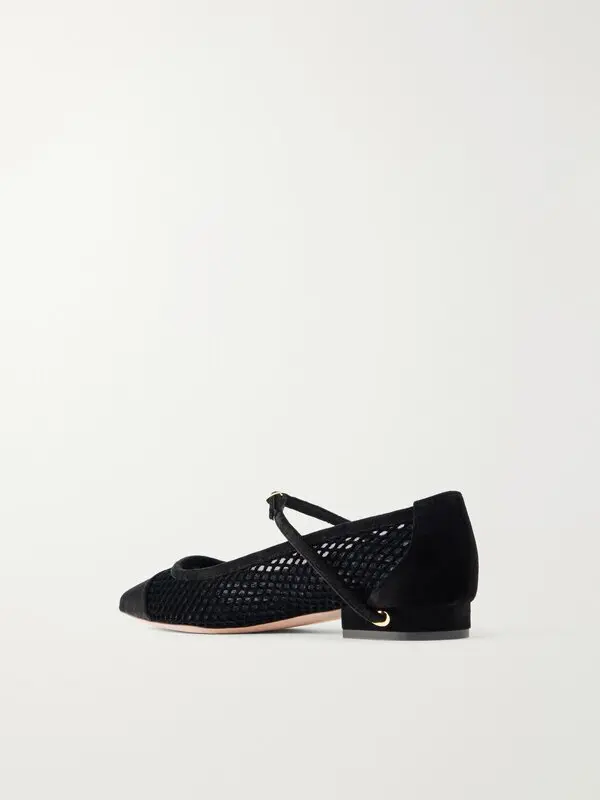 Jennifer Chamandi Lorenzo 20 Suede-trimmed Mesh Ballet Flats