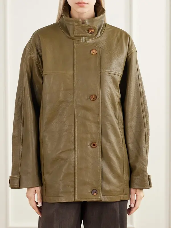 JAMIE HALLER The Minimal Oversized Paneled Textured-leather Jacket