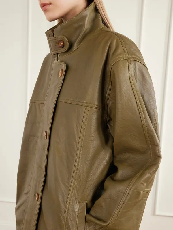 JAMIE HALLER The Minimal Oversized Paneled Textured-leather Jacket