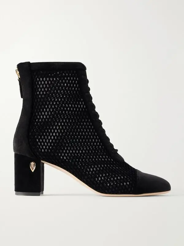 Jennifer Chamandi Dan 65 Velvet-trimmed Mesh Ankle Boots