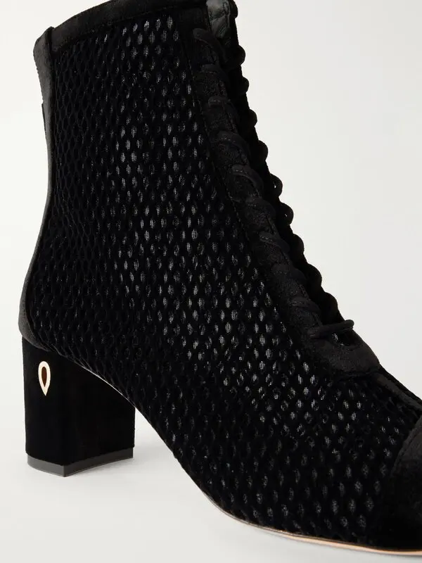 Jennifer Chamandi Dan 65 Velvet-trimmed Mesh Ankle Boots