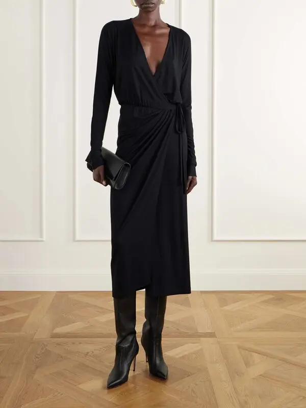 Eterne Daria Draped Stretch-modal Jersey Midi Wrap Dress