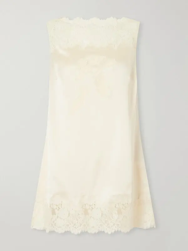 DÔEN Vida Gathered Lace-trimmed Silk-satin Mini Dress - Neutrals