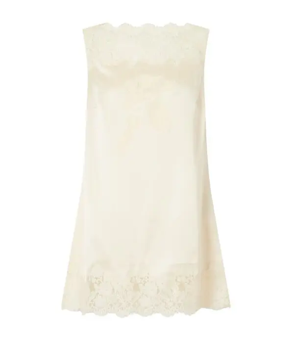 DÔEN Vida Gathered Lace-trimmed Silk-satin Mini Dress - Neutrals